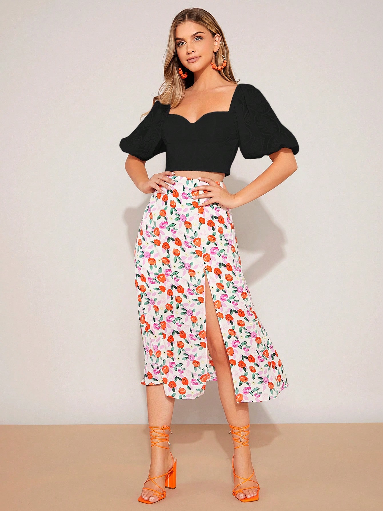 SHEIN Privé Sweetheart Neck Puff Sleeve Crop Blouse | SHEIN USA