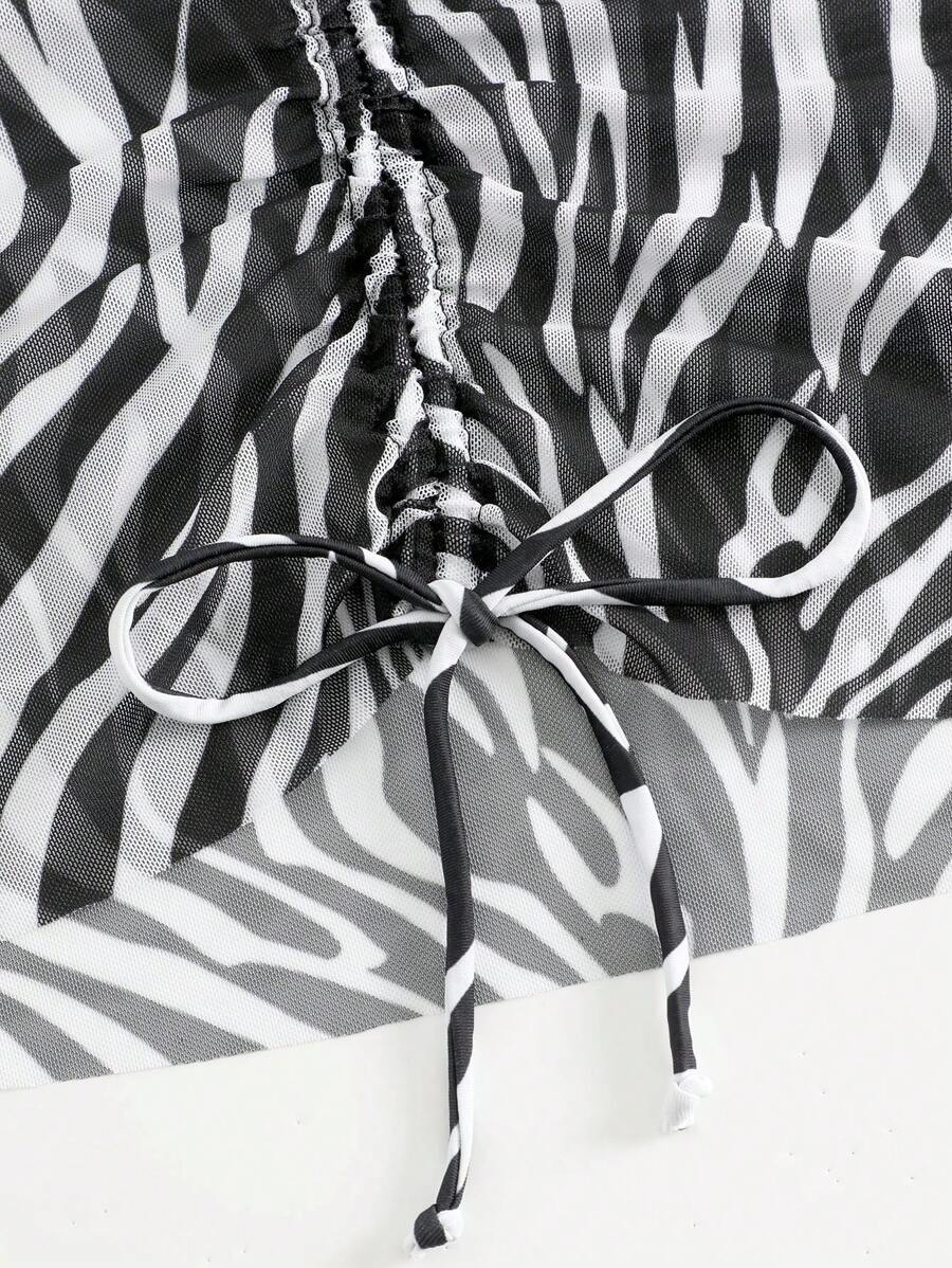 SHEIN Swim 2025 Women Zebra Print Draw String Front Split Hem Cover-Up ...