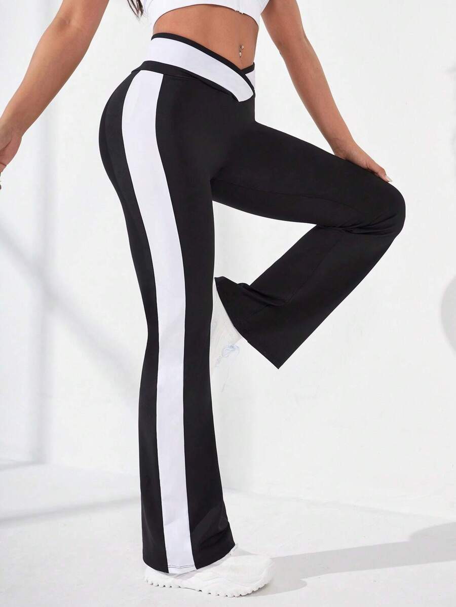 Yoga Trendy Contrast Side Seam Flare Leg Pants | SHEIN USA