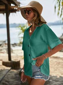 SHEIN LUNE Shirt mit einfarbig Knopf vorne, Drop Shoulder | aktuelle ...