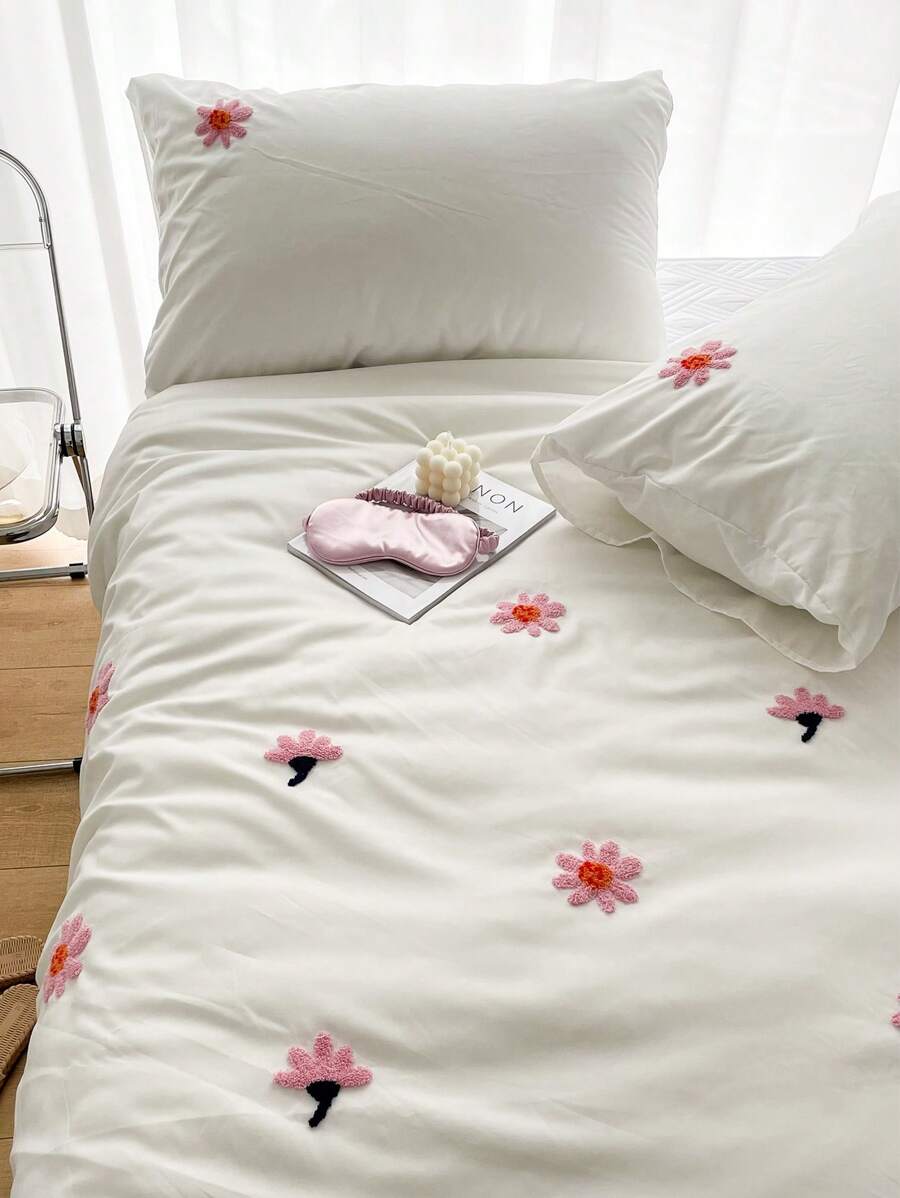 3pcs/set Floral Embroidered Duvet Cover Set(1 Duvet Cover & 2 ...