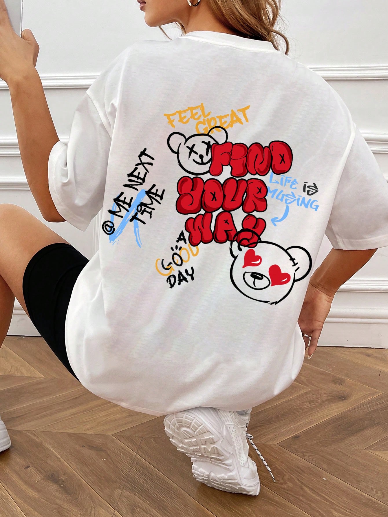 Shein Coolane Cartoon And Slogan Graphic Drop Shoulder Oversized Tee