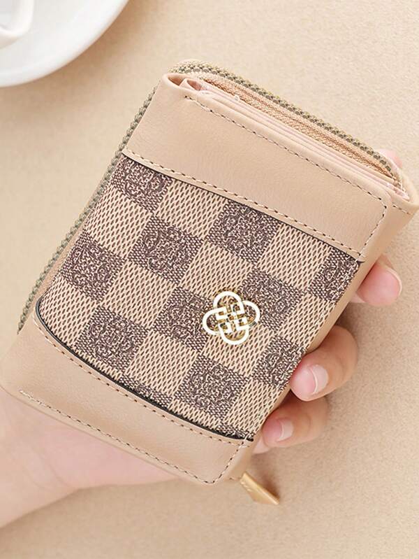 Small Wallet Women's Wallet Tri-fold Card Bag Match Plaid Pattern Coin ...