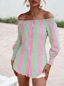 Aveloria Bluse mit Streifen, Rüschenbesatz, Knopf vorne, | aktuelle ...