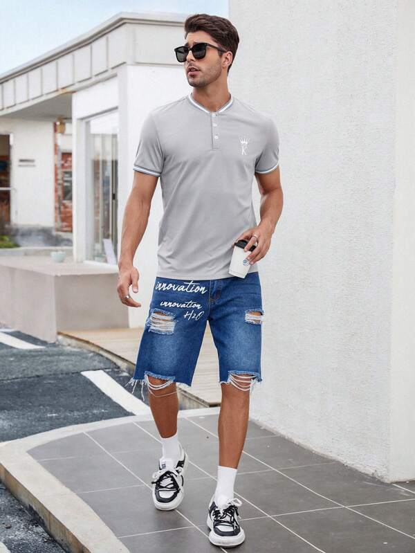 Manfinity Homme Hombres Camisa polo con estampado de corona y letra ...