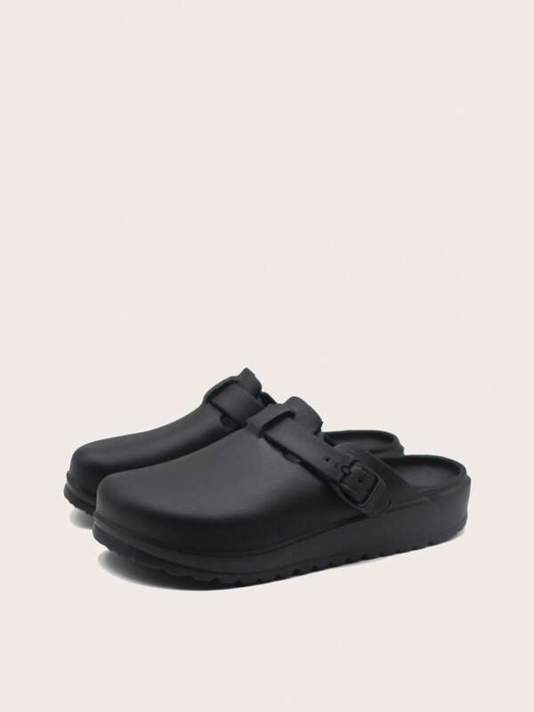 Women Minimalist Buckle Decor Clogs, Cool Black EVA Work Clogs | SHEIN UK