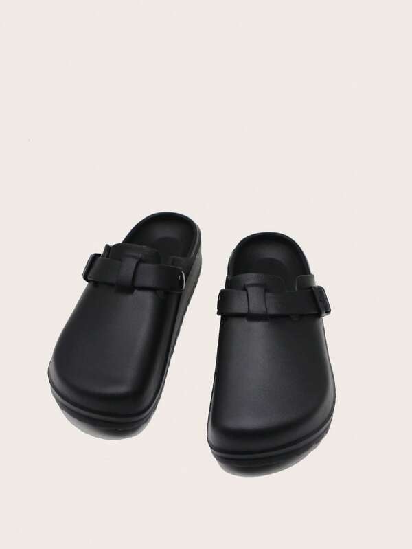 Women Minimalist Buckle Decor Clogs, Cool Black EVA Work Clogs | SHEIN UK
