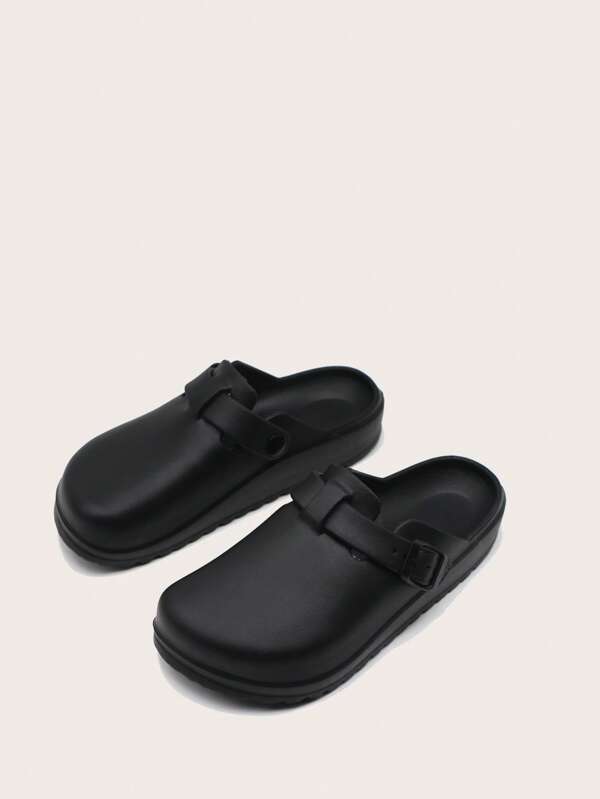 Women Minimalist Buckle Decor Clogs, Cool Black EVA Work Clogs | SHEIN UK