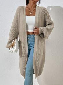 SHEIN Essnce Dual Pocket Drop Shoulder Open Front Cardigan | SHEIN UK