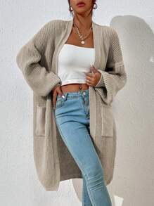 SHEIN Essnce Dual Pocket Drop Shoulder Open Front Cardigan | SHEIN UK