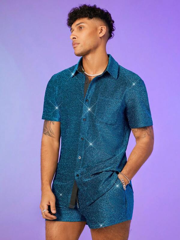 Manfinity Fever City Men Glitter Shirt & Shorts | SHEIN USA