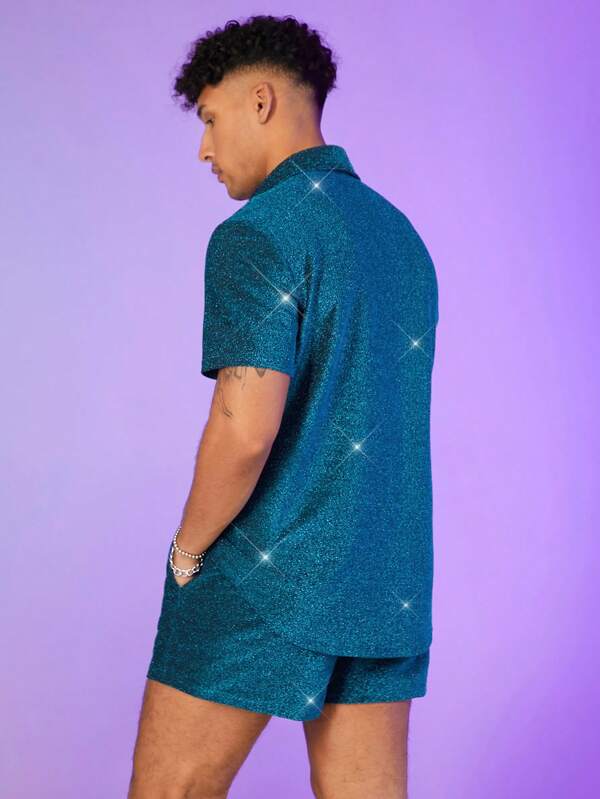 Manfinity Fever City Men Glitter Shirt & Shorts | SHEIN USA