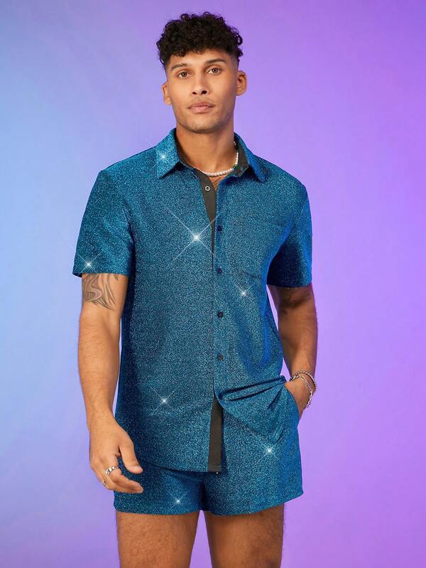 Manfinity Fever City Men Glitter Shirt & Shorts | SHEIN USA