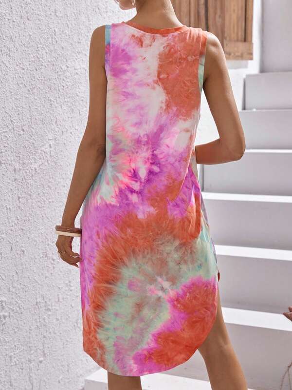 SHEIN VCAY Tie Dye Curved Hem Tank Dress | SHEIN USA