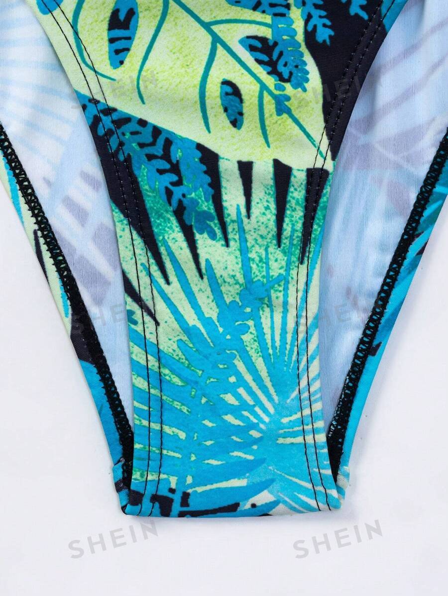 Shein Swim Lushore Tropical Print One Piece Swimsuit With Cover Up