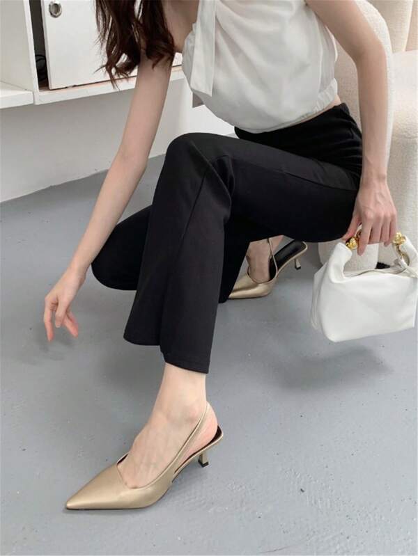 Women Metallic Point Toe Pyramid Heeled Pumps, Glamorous Gold Slingback ...