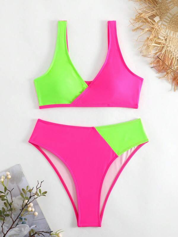 SHEIN Swim Vcay Color Block Wrap Bikini Swimsuit | SHEIN USA