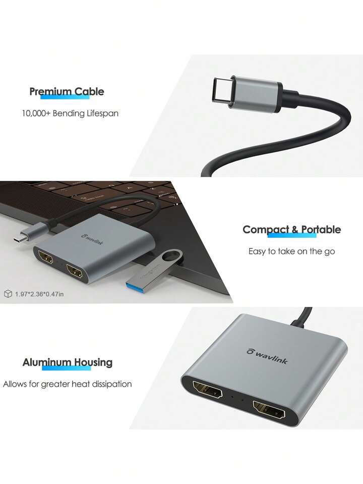 Rocstor Premium USB-C To Dual HDMI Multi-Monitor Adapter