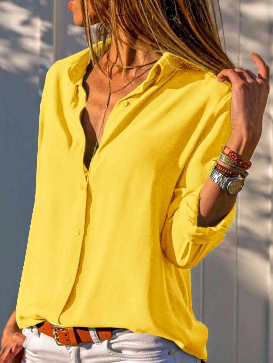 Solid Button Front Shirt | SHEIN USA