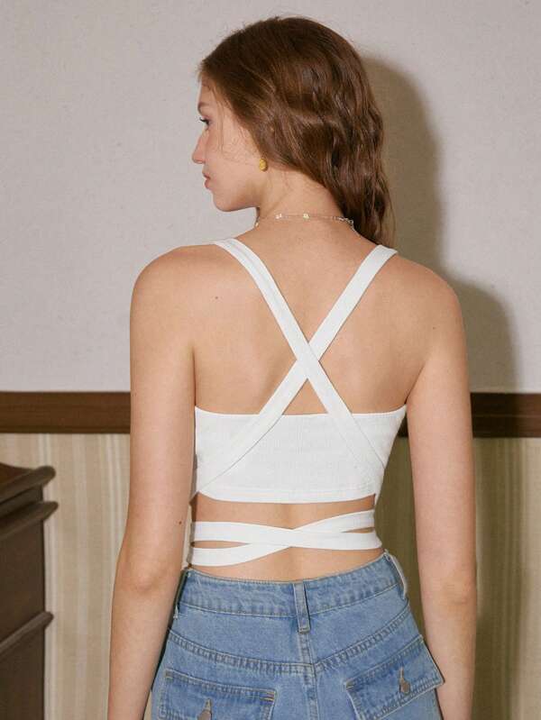SHEIN MOD Solid Criss Cross Tie Back Cami Top | SHEIN USA