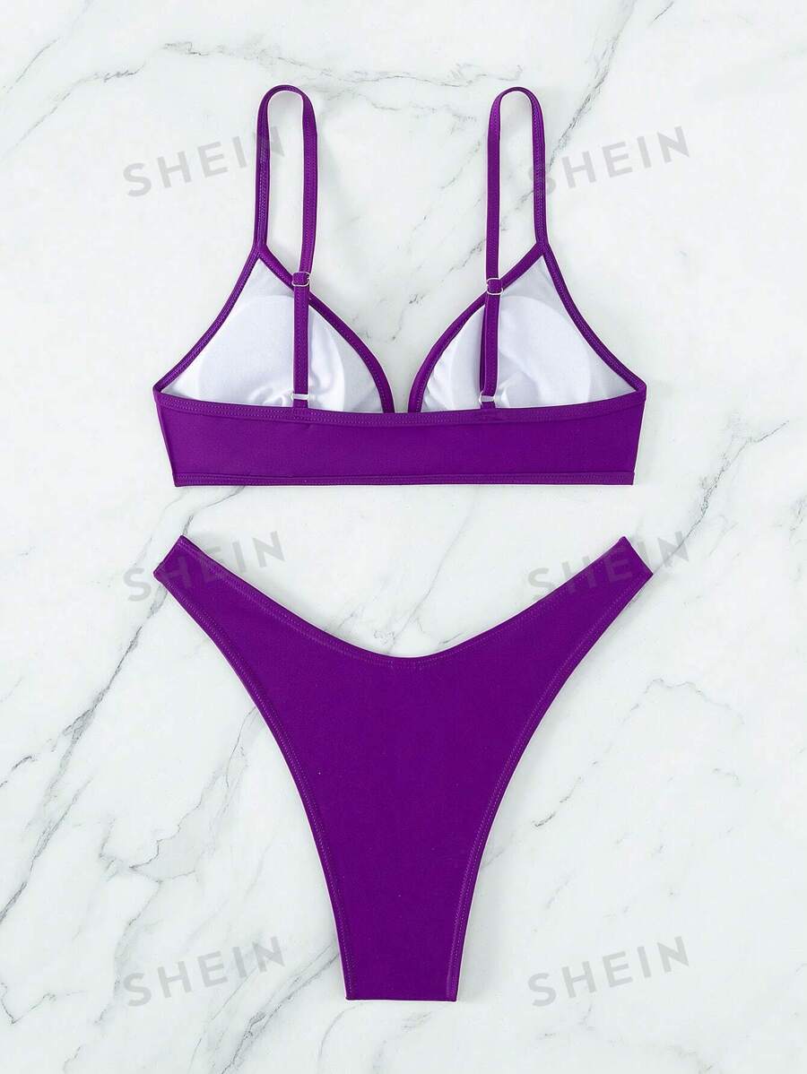 SHEIN Swim Basics Solid Push Up Bikini Swimsuit | SHEIN UK