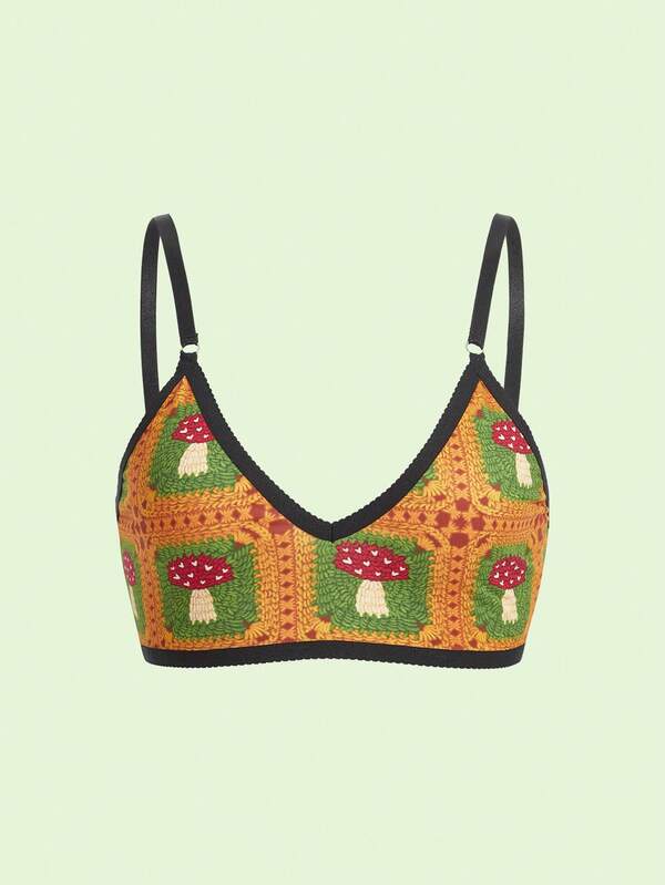 Emi Bee Mushroom Print Contrast Binding Cami Bra | SHEIN USA