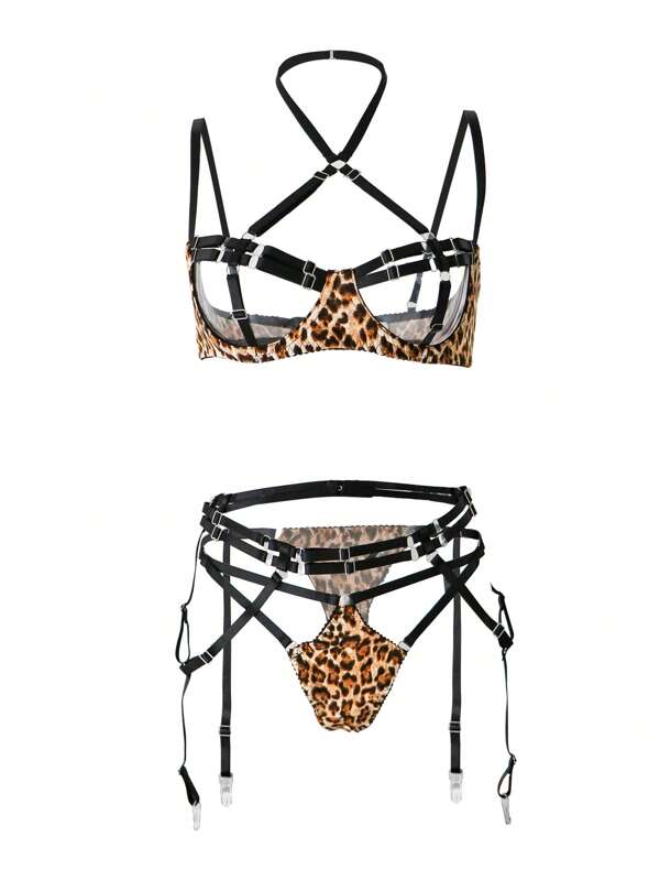 Set de lencería con estampado de leopardo con aro con liga | Mode de Mujer | SHEIN España