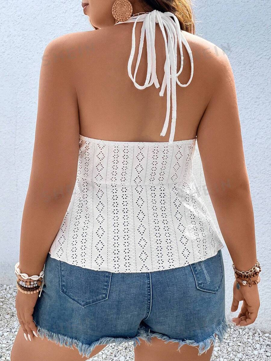 SHEIN VCAY Top halter con bordado con ojal de espalda abierta con cordón | Moda de Mujer | SHEIN ...