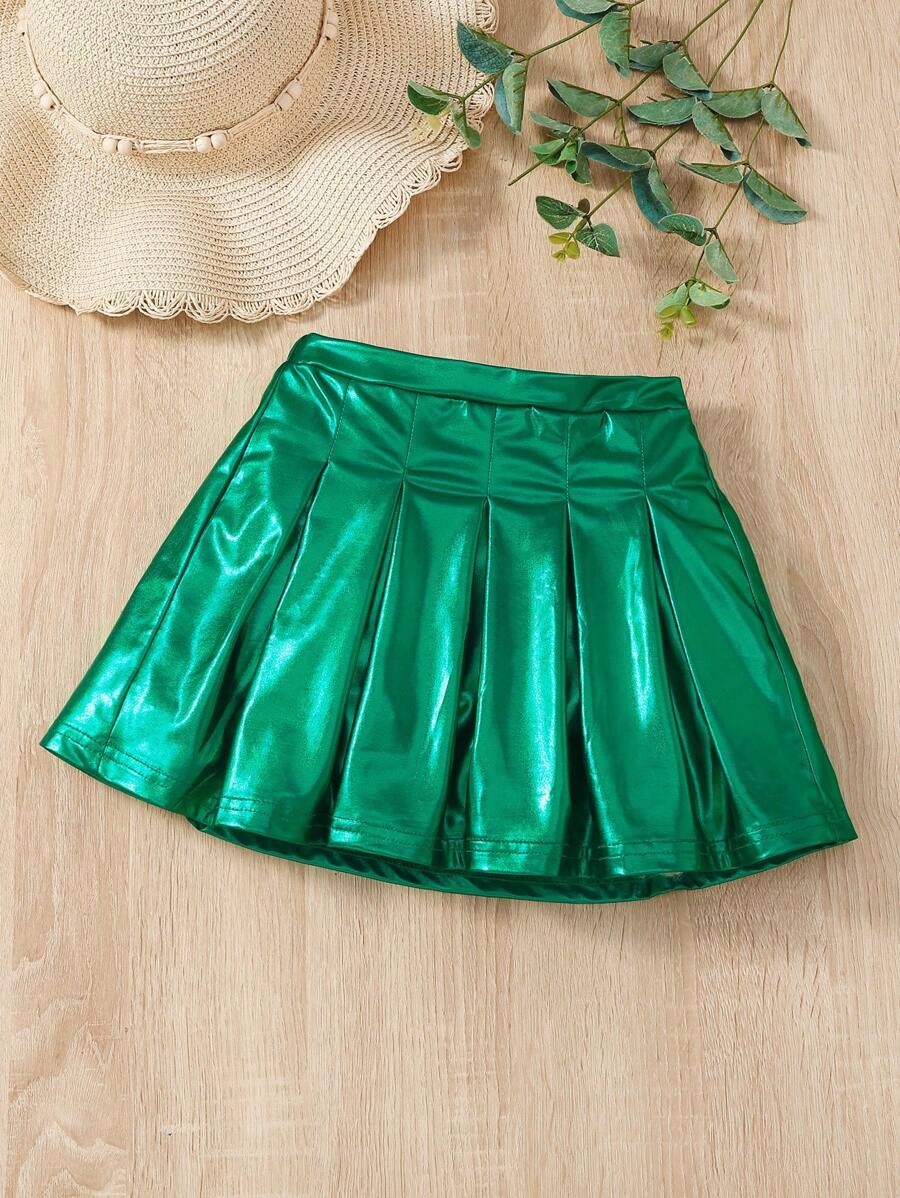 Young Girl Solid Metallic Pleated Skirt | SHEIN USA