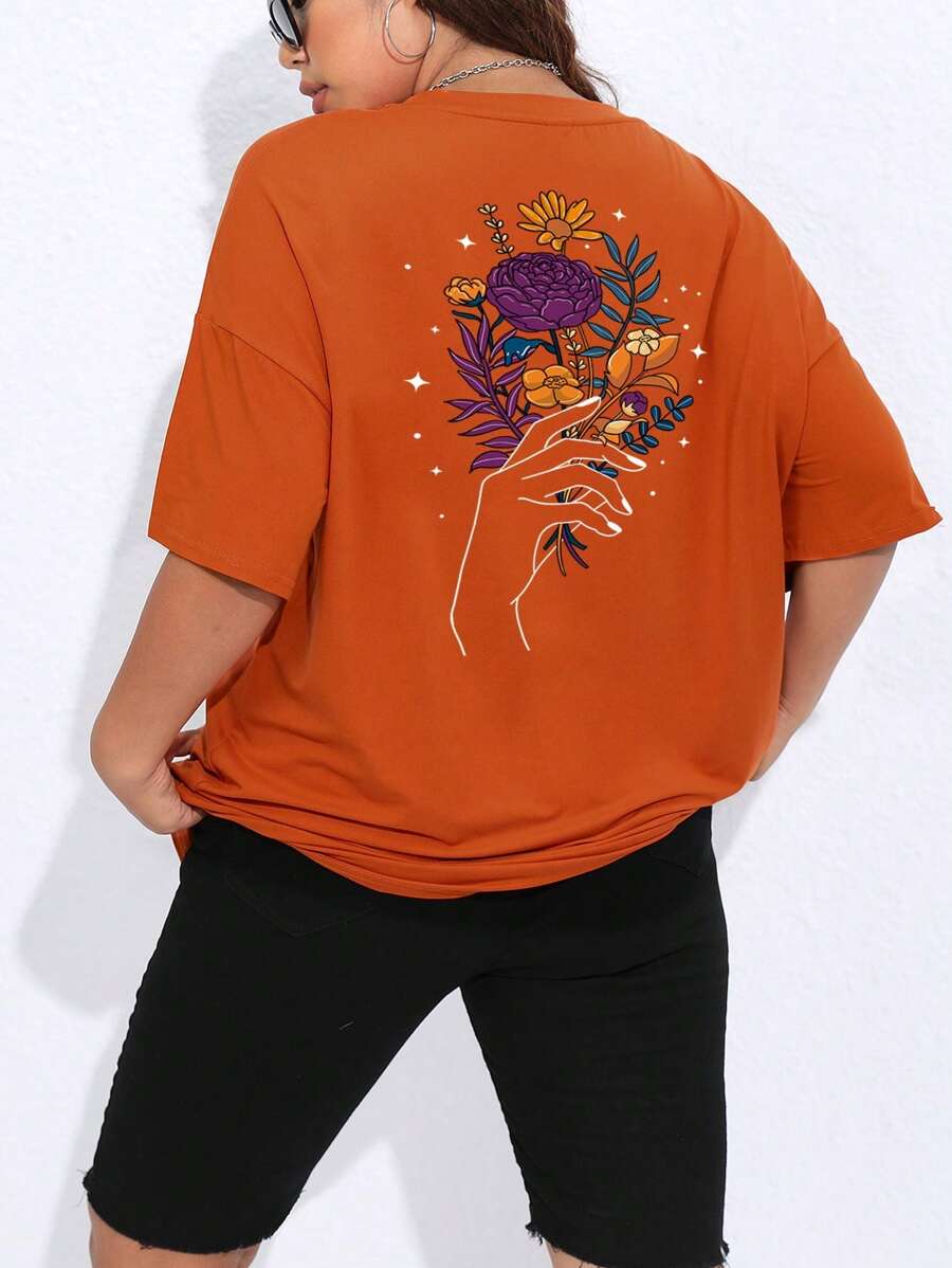 Flirla Taglie Forti Maglietta con spalla cadenti con stampa floreale ...