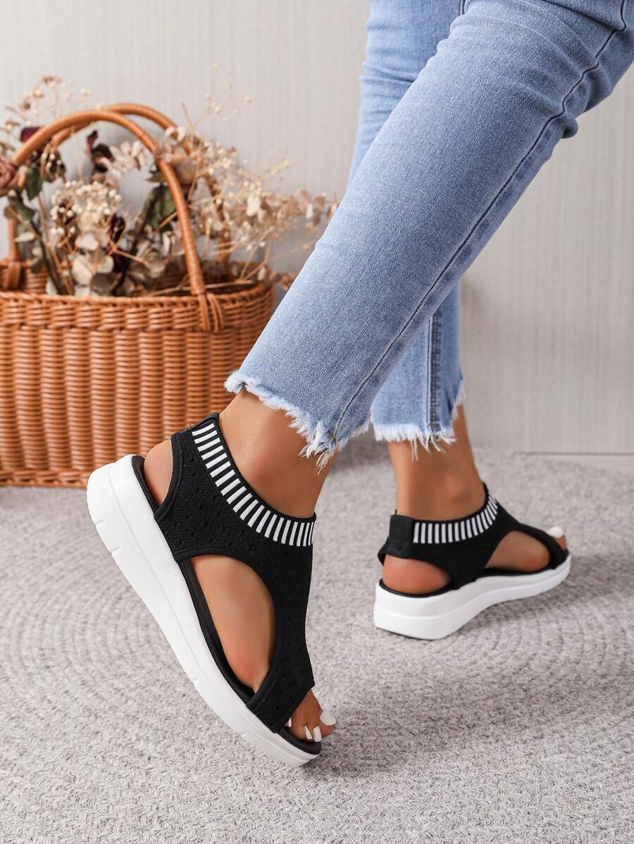 New Women Plus Size Casual Peep-Toe Elastic Woven Platform Sport ...