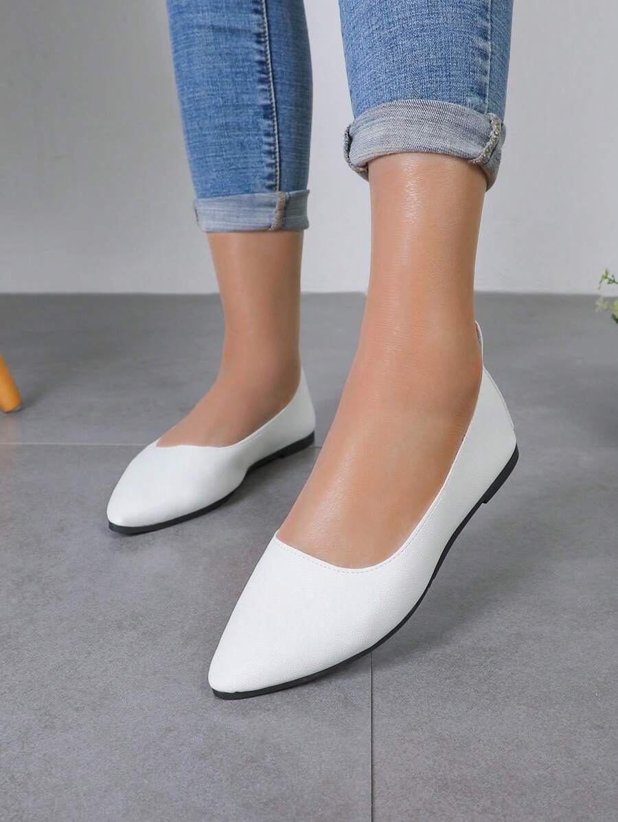 Women Minimalist Point Toe Flats, Elegant White Ballet Flats | SHEIN USA