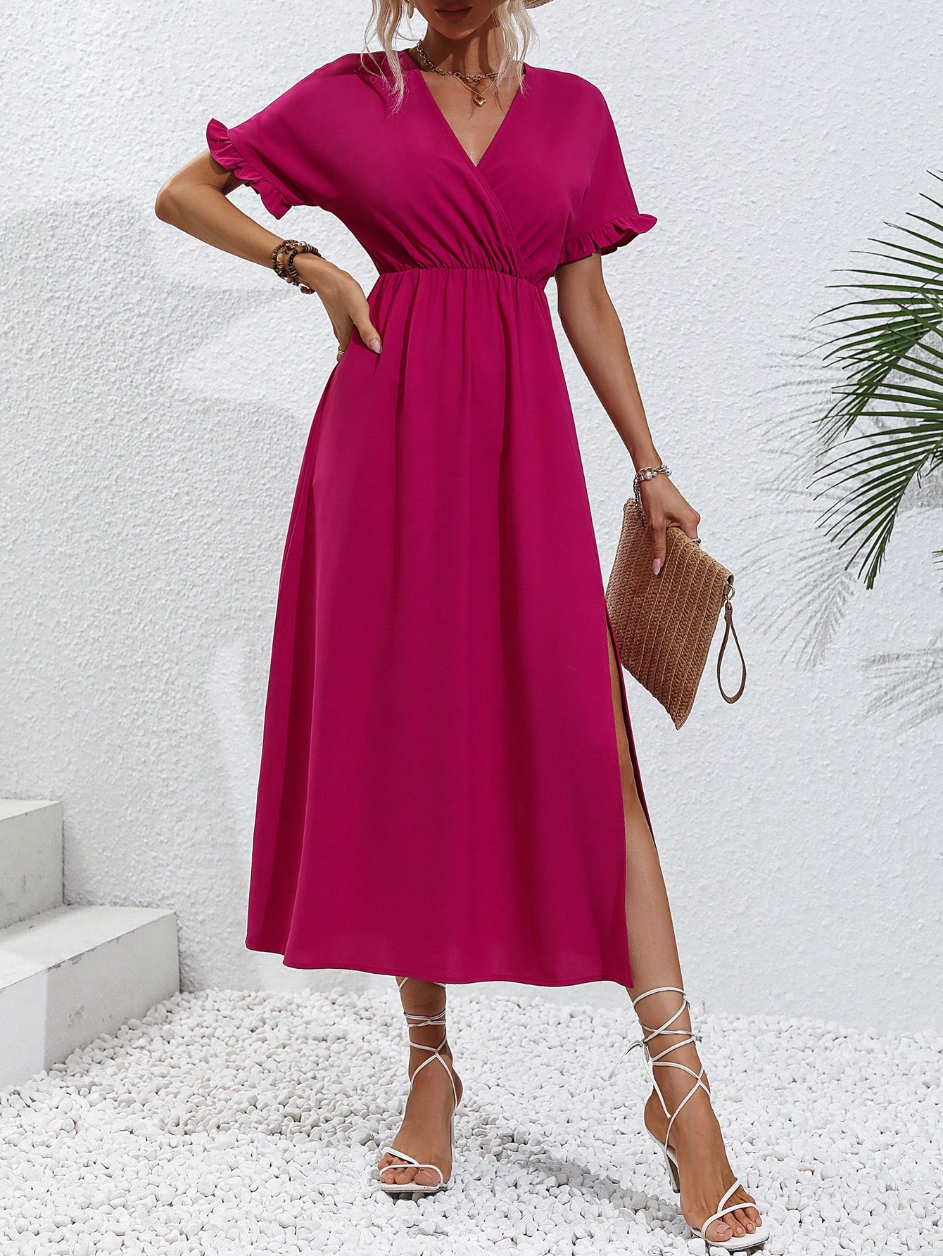 Shein Lune Surplice Neck Split Thigh Dress Shein