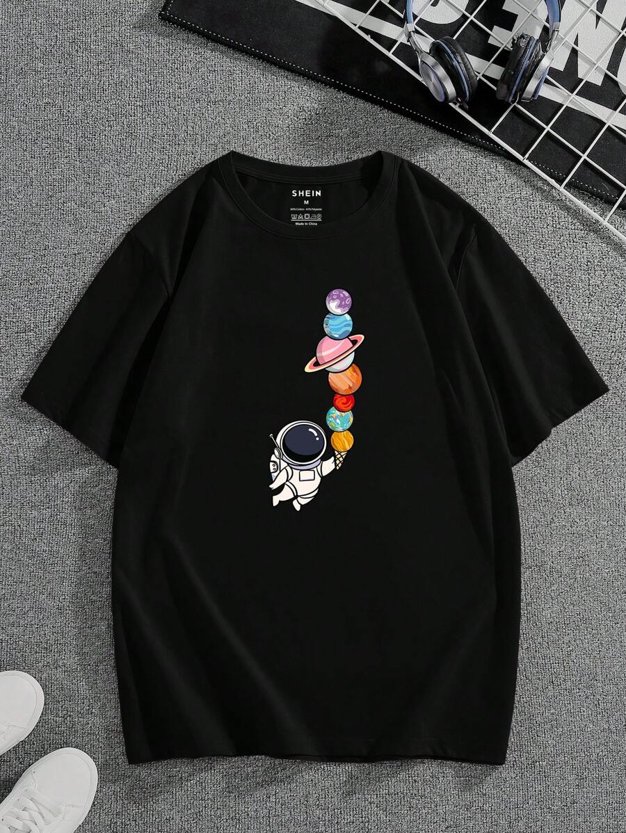 Men Cotton Planet Print Tee | SHEIN USA