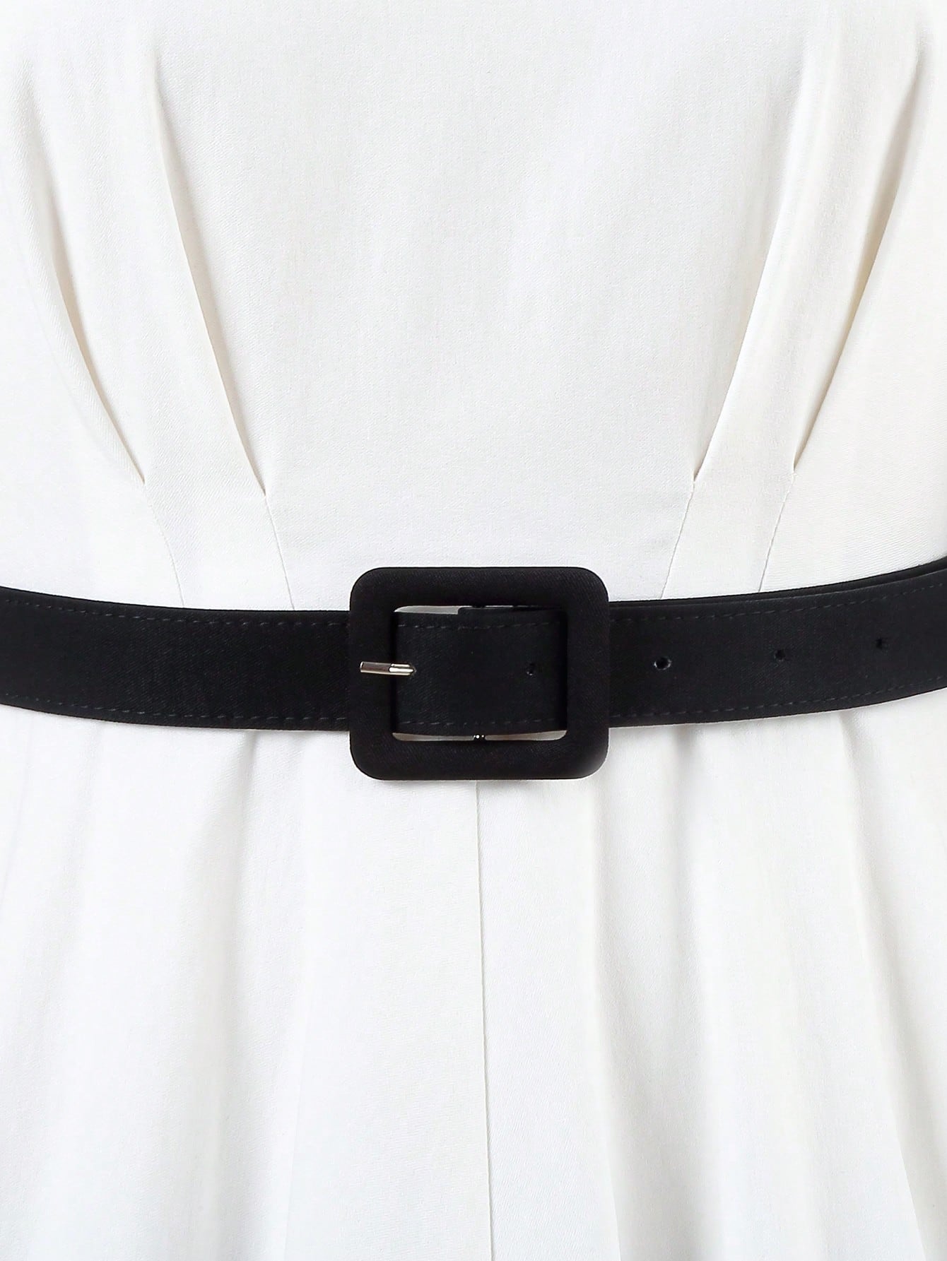 Muxxn Square Neck Puff Sleeve Buckle Belted Dress Shein Uk