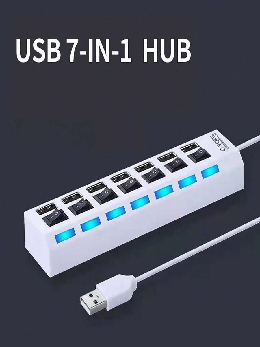 1pc Abs Material 7-port Individual Switch Usb Hub With Light, Compatible With Computers, Phones ...