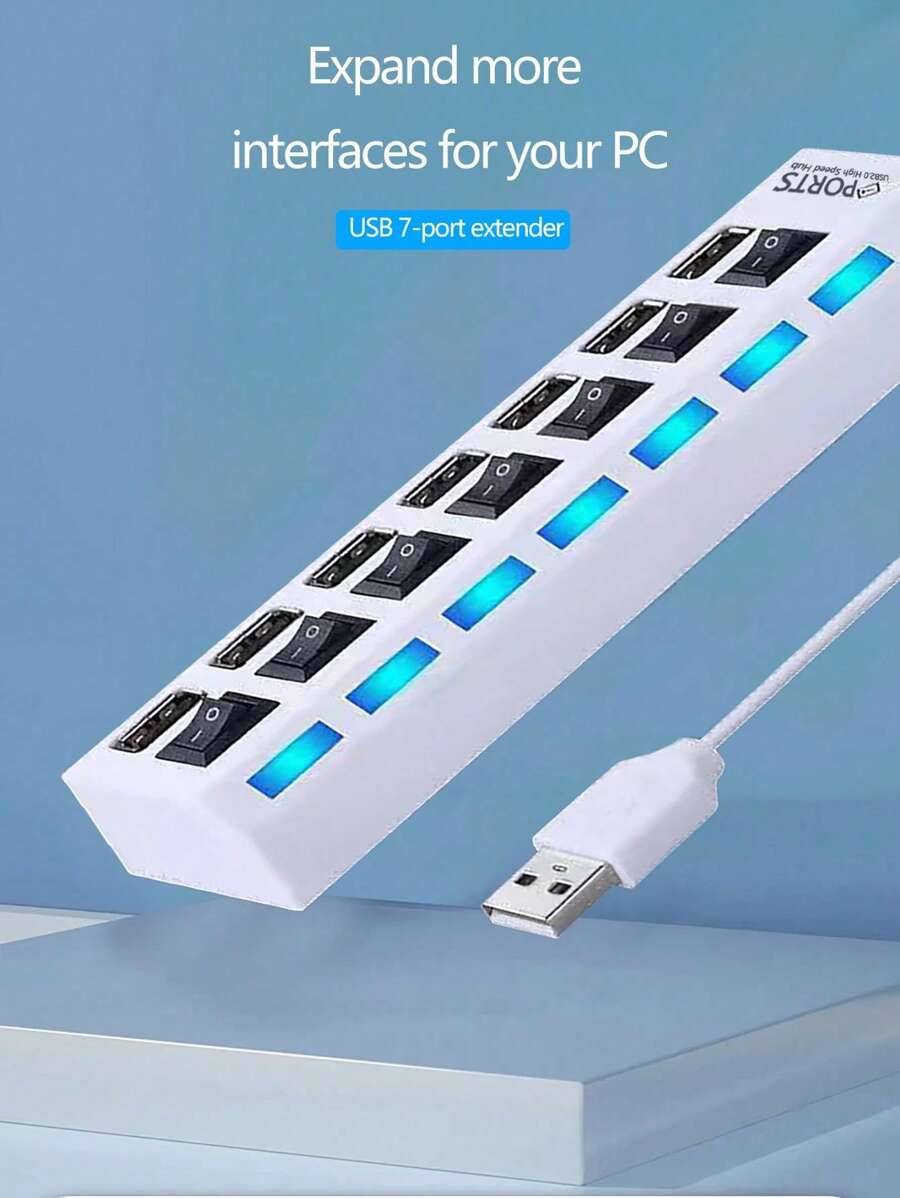 1pc Abs Material 7-port Individual Switch Usb Hub With Light ...