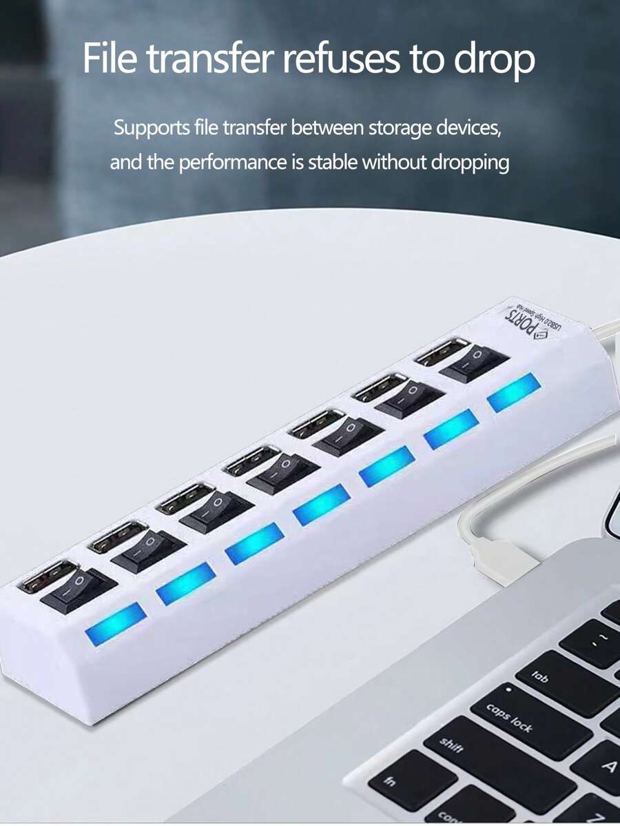 1pc Abs Material 7-port Individual Switch Usb Hub With Light, Compatible With Computers, Phones ...