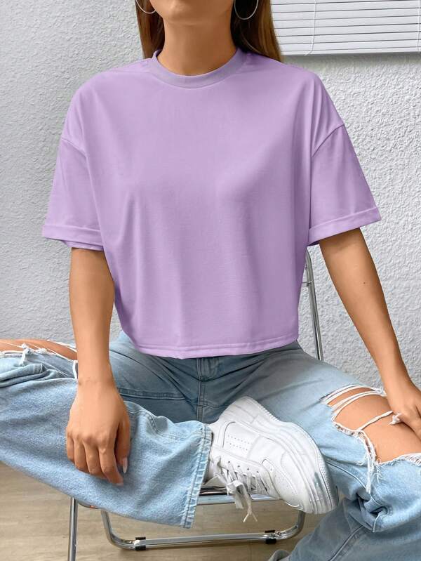 SHEIN EZwear Solid Drop Shoulder Tee | SHEIN USA