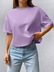 SHEIN EZwear Solid Drop Shoulder Tee | SHEIN USA