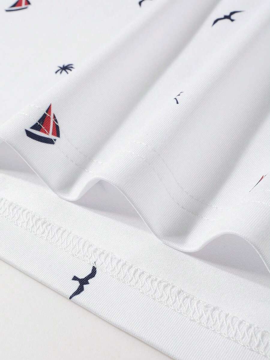 Manfinity Mode Men Allover Print Contrast Trim Polo Shirt, Half Button Collar Graphic Tropical ...