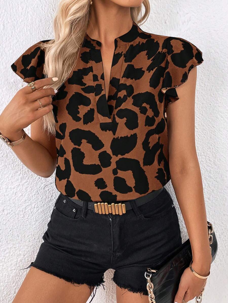 SHEIN Privé Summer Shirts Allover Print Notched Neckline Butterfly ...