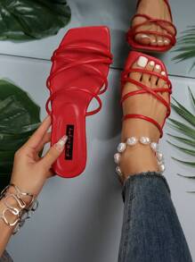 Fashionable Slide Sandals For Women, Red Multi Strap Flat Sandals ...