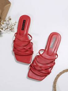 Fashionable Slide Sandals For Women, Red Multi Strap Flat Sandals ...