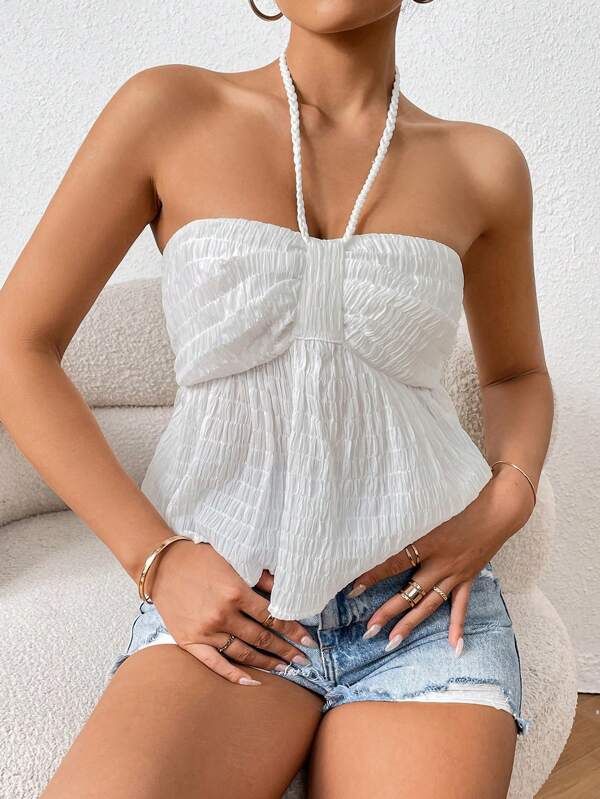 SHEIN Privé Solid Tie Backless Halter Top | SHEIN USA