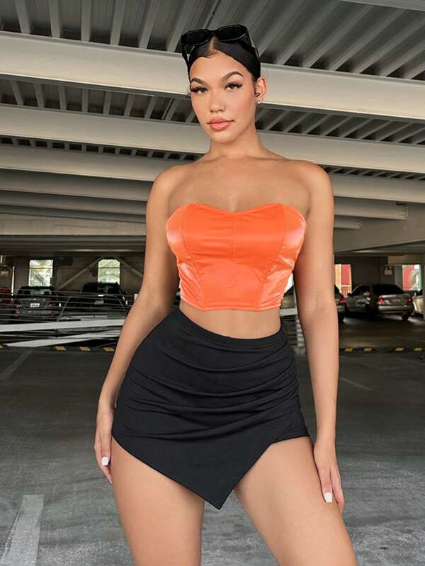 SHEIN SXY Solid Ruched Side Mini Skort | SHEIN USA