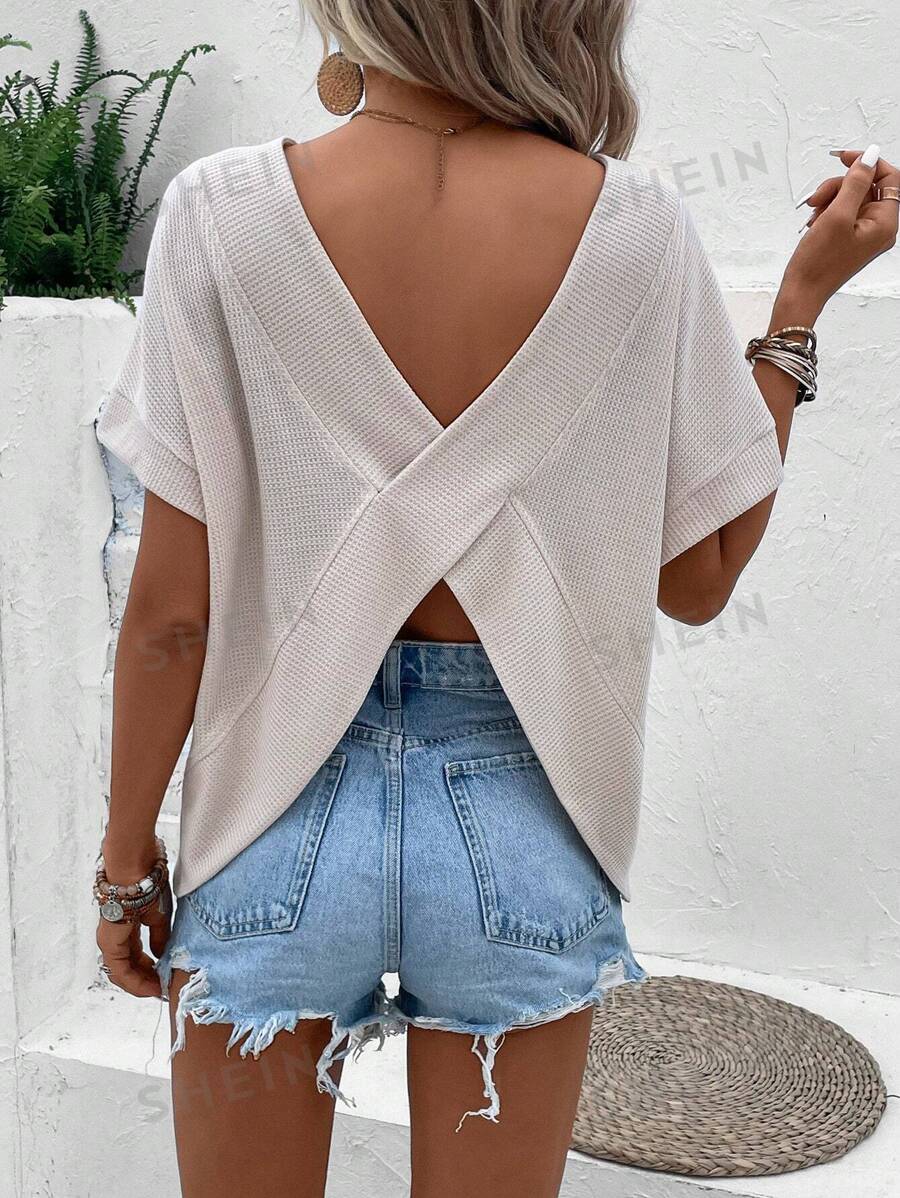 Shein Essnce Solid Batwing Sleeve Tee Shein Usa
