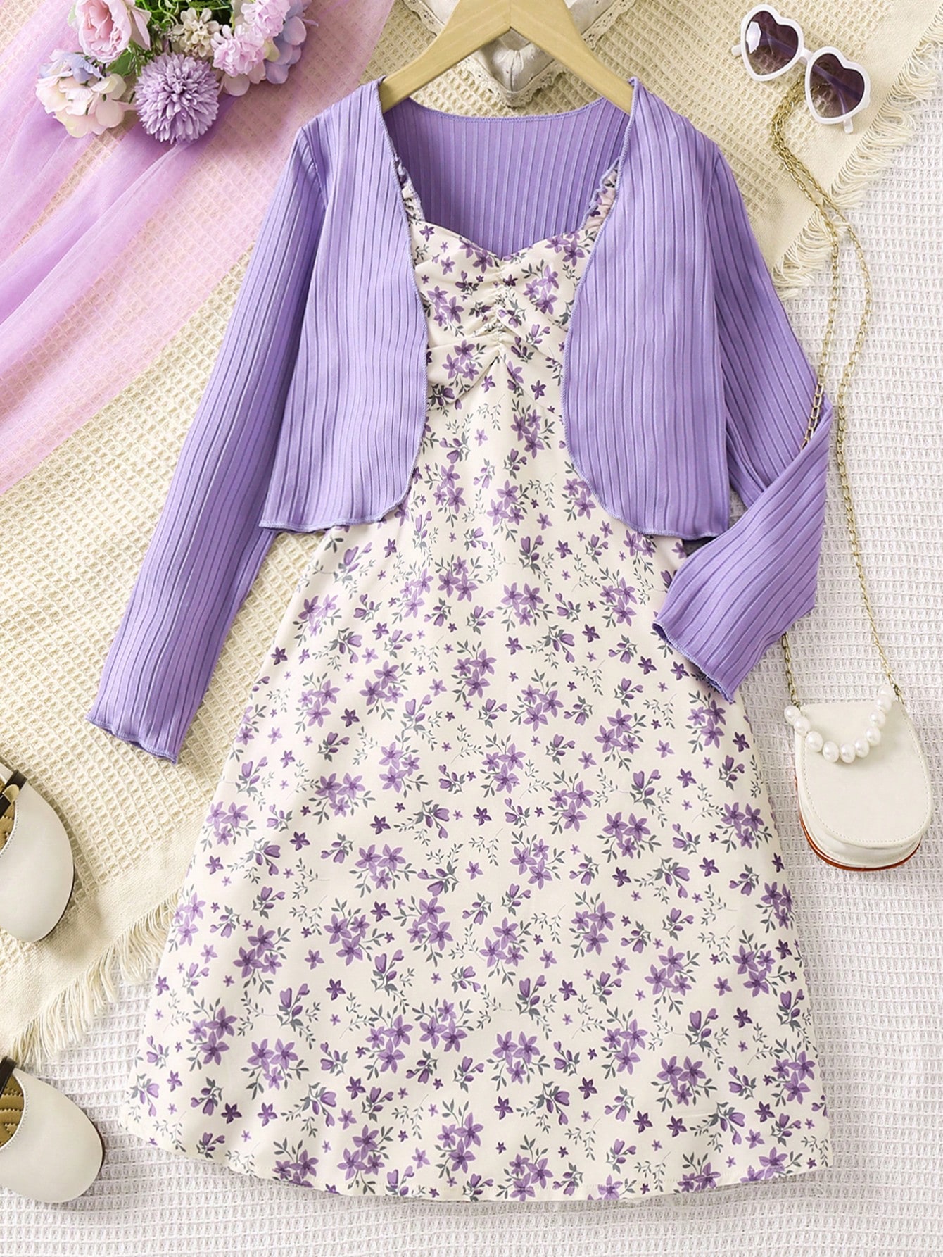 SHEIN Kids SUNSHNE Tween Girl Ditsy Floral Print Ruched Front Cami ...