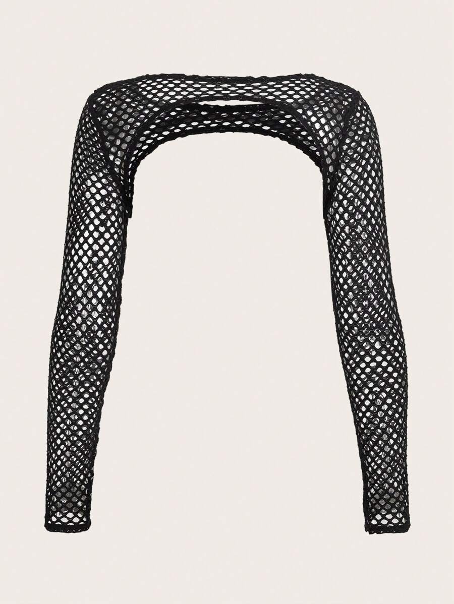 SHEIN X Breakaway SHEIN ICON Solid Fishnet Super Crop Black Top | SHEIN USA