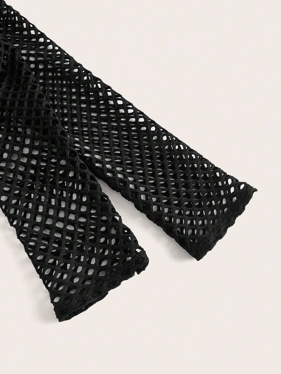 SHEIN X Breakaway SHEIN ICON Solid Fishnet Super Crop Black Top | SHEIN USA